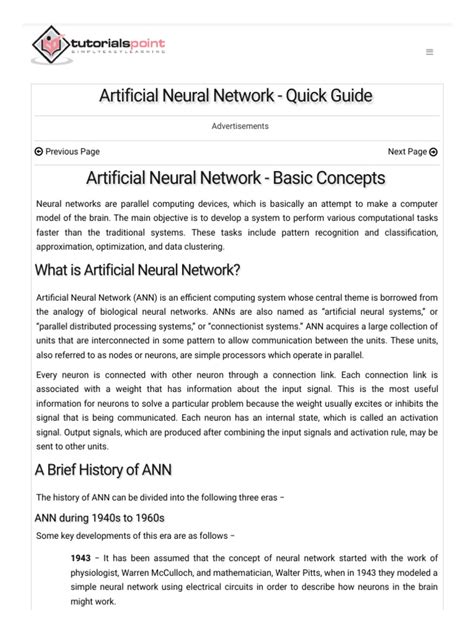 Artificial Neural Network Quick Guide Pdf Artificial Neural Network