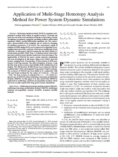 Application Of Multi Stage Homotopy Analysis Method For Power System Dynamic Simulations It