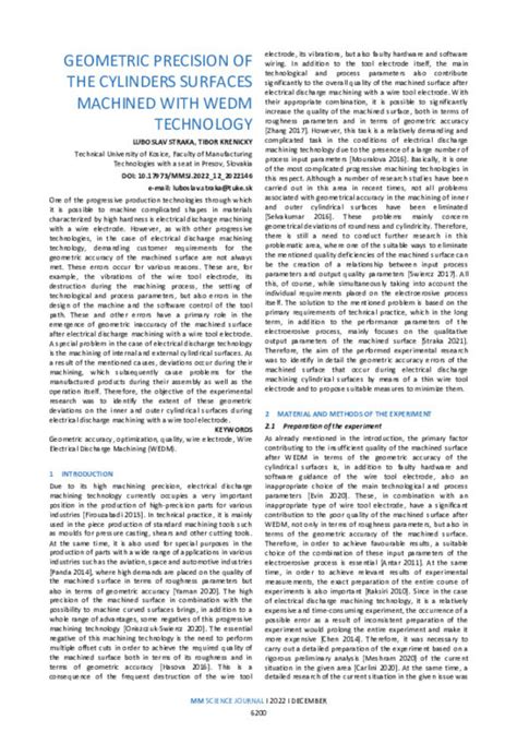 Geometric Precision Of The Cylinders Surfaces Machined With Wedm Technology Mm Science Journal