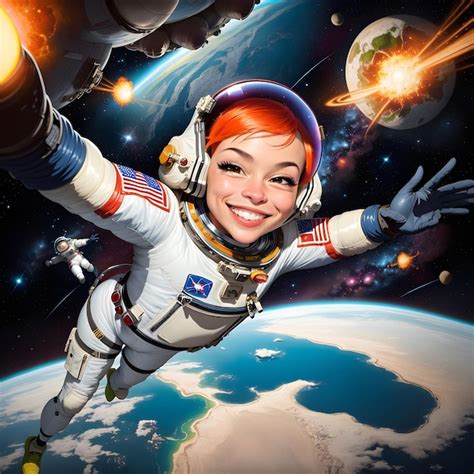 premium ai image selfies in space a girl in a spacesuit in outer