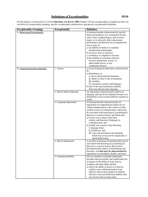 Definitions Of Exceptionalities Pdf Learning Disability Disability