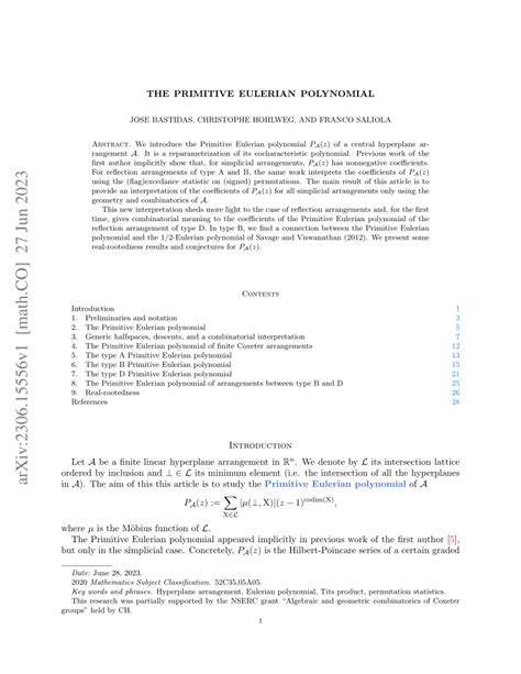 Pdf The Primitive Eulerian Polynomial