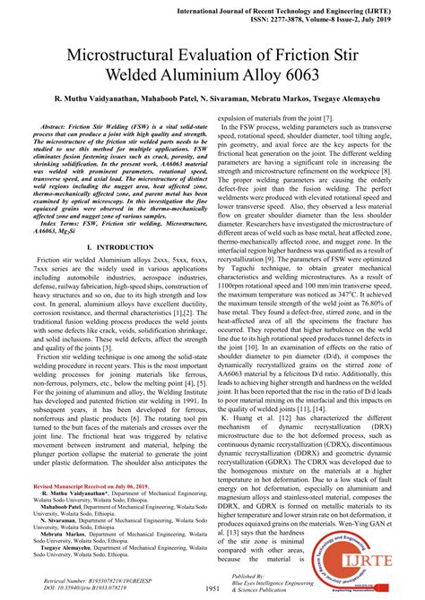 Pdf Microstructural Evaluation Of Friction Stir Welded Aluminium