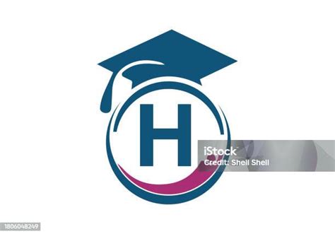 편지 H 교육 로고 초기 졸업 모자 개념입니다 Graduation Logo 와 편지 벡터 템플릿 개념에 대한 스톡 벡터 아트 및
