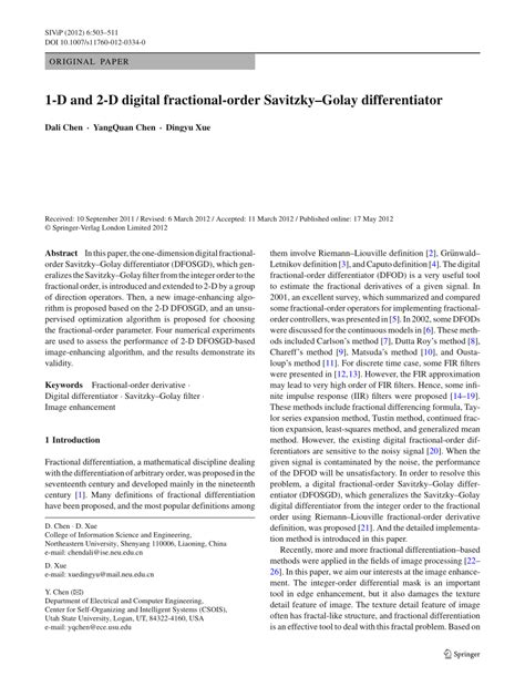 Pdf 1 D And 2 D Digital Fractional Order Savitzky Golay Differentiator