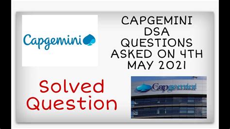 Capgemini Dsa Questions Asked On 4th May 2021 Explained In Detail With Tricks Must Watch Youtube