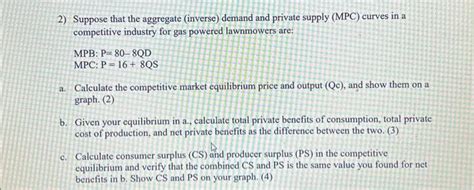 Solved 2 Suppose That The Aggregate Inverse Demand And