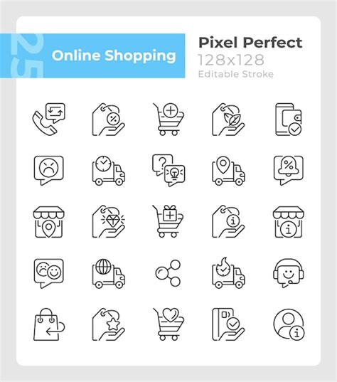 Premium Vector Online Shopping Pixel Perfect Linear Icons Set