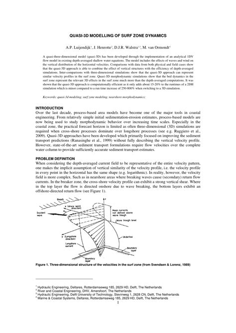 Pdf Quasi3d Modelling Of Surf Zone Dynamics