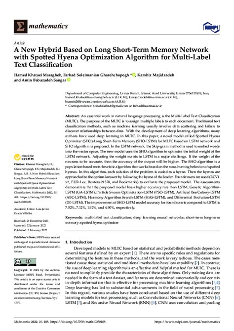 Pdf A New Hybrid Based On Long Short Term Memory Network With Spotted Hyena Optimization