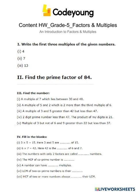 Hcf And Lcm Online Exercise For Live Worksheets 51 Off