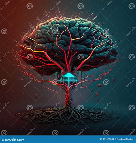 Microchip Inside Cloud Of Dots And Lines In Shape Of Biological Brain Organic Nervous System