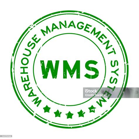 그런 지 녹색 Wms 창고 관리 시스템 단어 흰색 배경에 둥근 고무 씰 스탬프 건강관리와 의술에 대한 스톡 벡터 아트 및 기타 이미지 건강관리와 의술 계획 공장 산업
