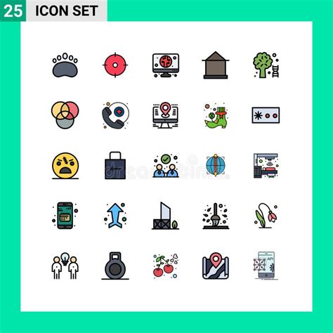 Mobile Interface Filled Line Flat Color Set Of 25 Pictograms Of Science Knowledge Computer