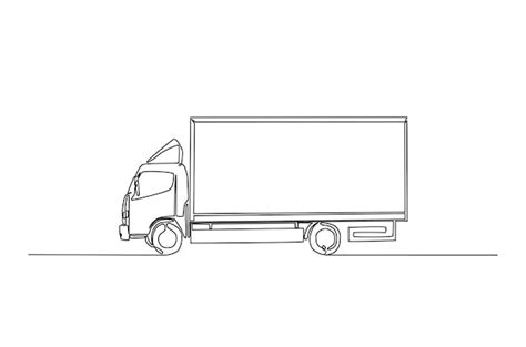 화물 트럭 연속 1 라인 드로잉 프리미엄 벡터