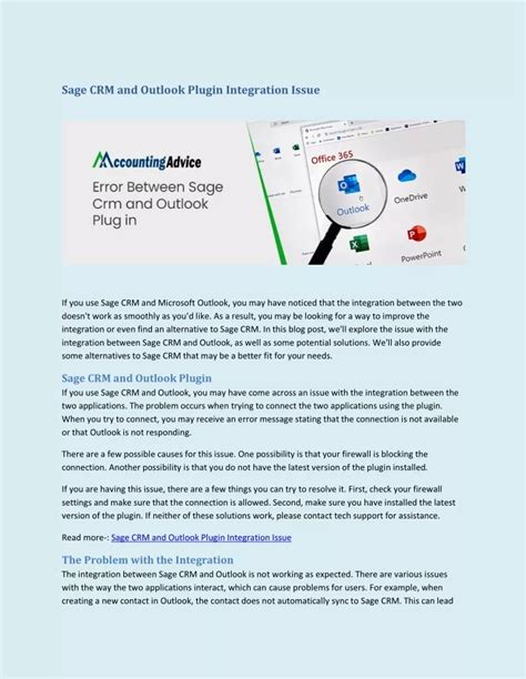 ppt fixed sage crm and outlook plugin integration issue powerpoint
