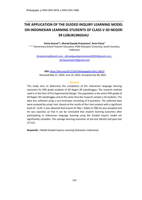 pdf the application of the guided inquiry learning model on