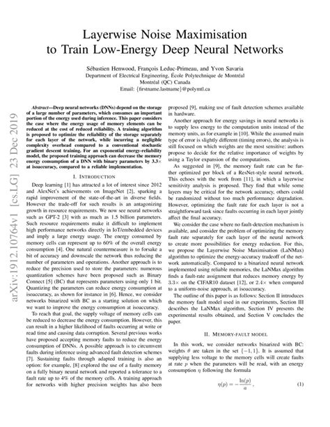 layerwise noise maximisation to train low energy deep neural networks