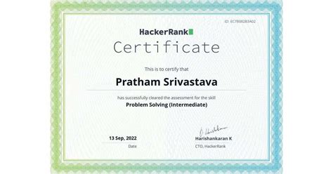 Hackerrank Skill Certificate Pratham Srivastava