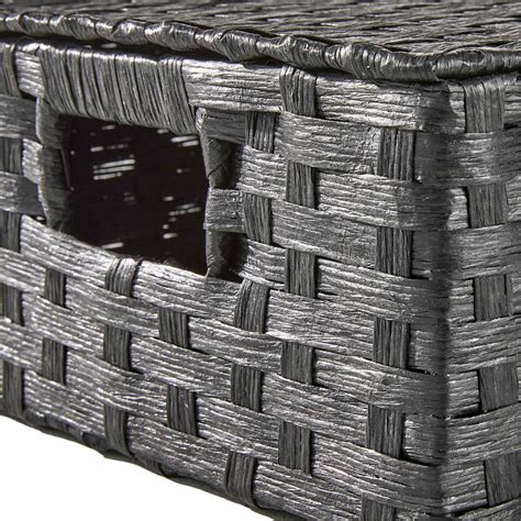 Black Paper Rope Rectangle Storage Basket With Lid Small