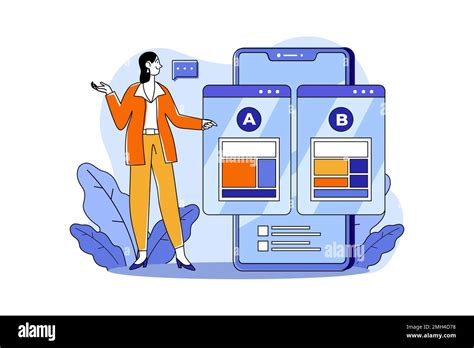A Vector Of The Female Showing The Ab Test On The Tablet Stock Vector