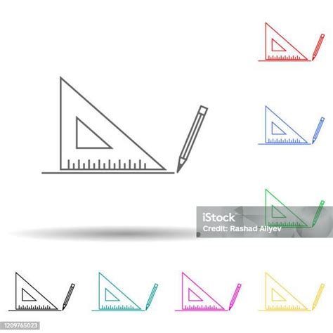 연필 멀티 컬러 스타일 아이콘과 각진 라인 Ui 및 Ux 웹 사이트 또는 모바일 응용 프로그램에 대한 측정 요소 아이콘의 간단한