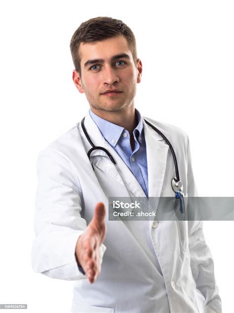 하얀 배경에 고립된 환자를 지지하기 위해 손을 내밀고 있는 의사의 초상화 Stem 주제에 대한 스톡 사진 및 기타 이미지 Stem 주제 건강 진단 건강관리와 의술