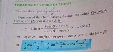 Equation Of Chord Of Ellipseconsider The Ellipse A2x2 B2y2 1equation