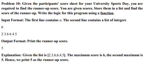 solved problem 10 given the participants score sheet for