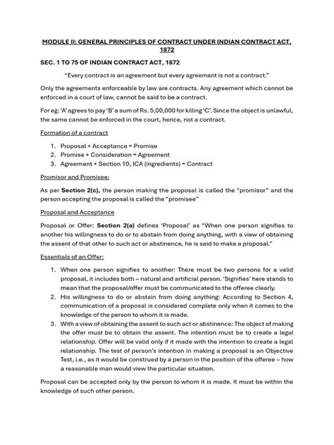 Module Ii Law Amity Pdf Offer And Acceptance Consideration