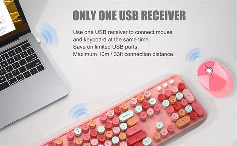 Amazon Com 2 4G Full Size Wireless Keyboard And Mouse Combo Multi Color Typewriter Style Round