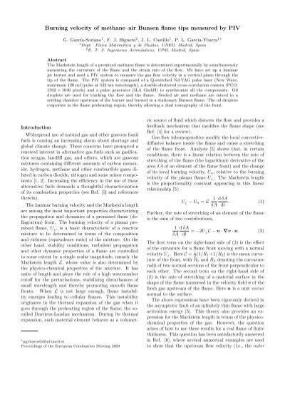 Burning Velocity Of Methaneair Bunsen Flame Tips Measured By Piv