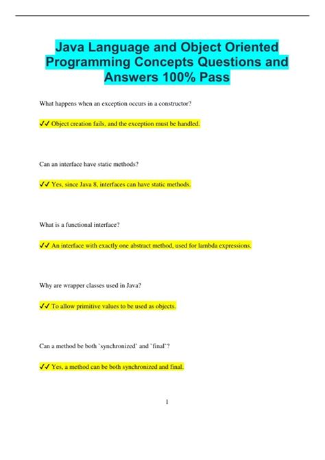 java language and object oriented programming concepts questions and answers 100 pass java