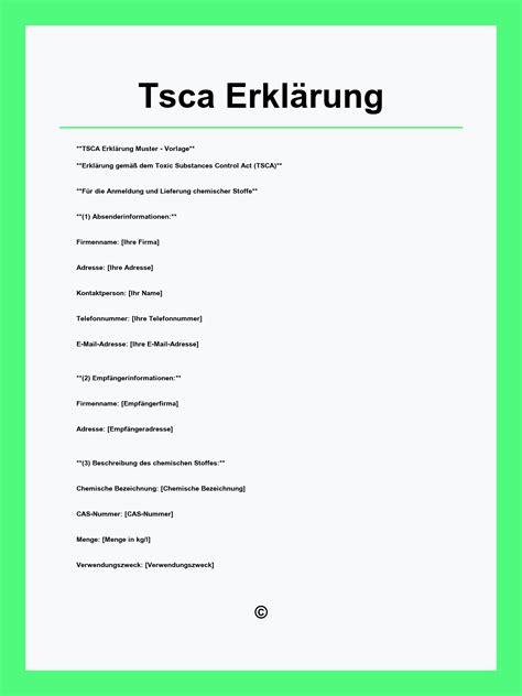 Tsca Erklärung Vorlage