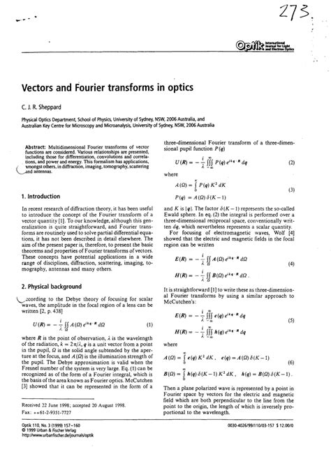 Pdf Vectors And Fourier Transforms In Optics