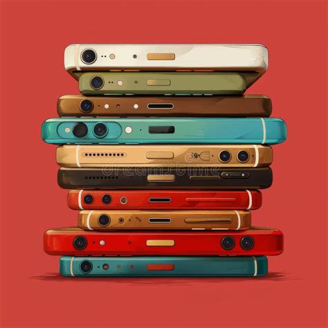 Stack Of Colorful Iphones With Back Sides Facing On A Red Background