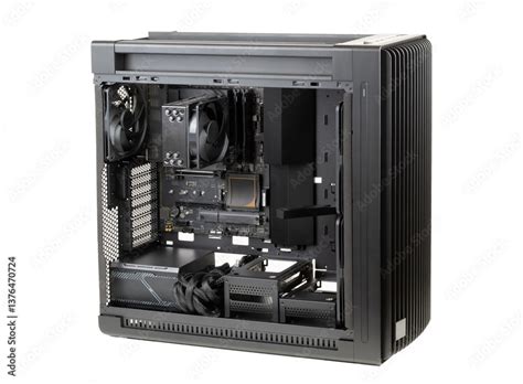 Side View Big Tower Pc Case Chassis Inside Motherboard Cpu Fan Ssd Memory Power Supply