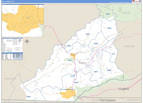 Bell County Ky Zip Code Wall Map Basic Style By Marketmaps Mapsales
