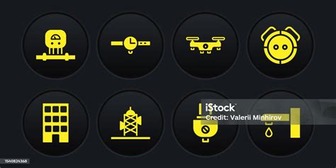 집 로봇 진공 청소기 안테나 전기 플러그 드론 비행 손목 시계 수도꼭지 및 스마트 센서 아이콘을 설정하십시오 벡터 건강관리와