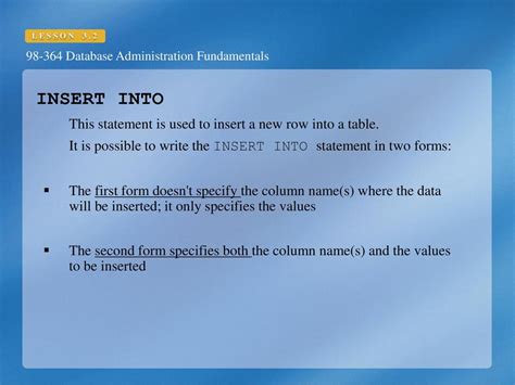 lesson database administration fundamentals inserting data ppt download