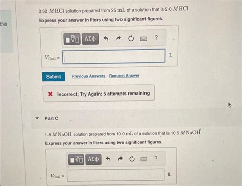 Solved MHCl Solution Prepared From ML Of A Solution Chegg