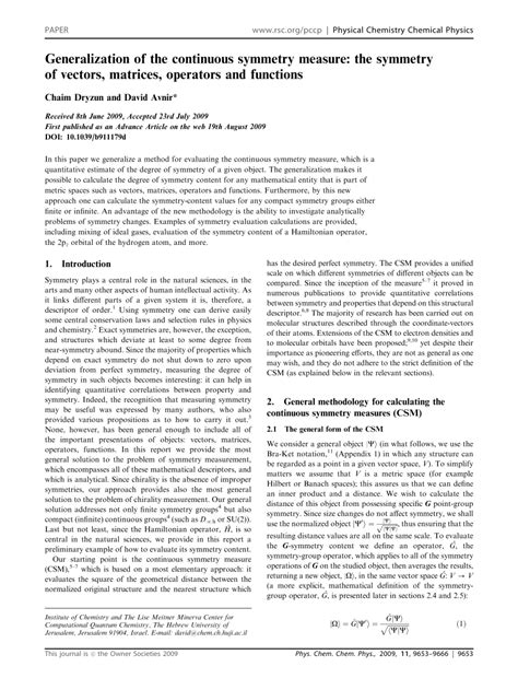 Pdf Generalization Of The Continuous Symmetry Measure The Symmetry Of Vectors Matrices