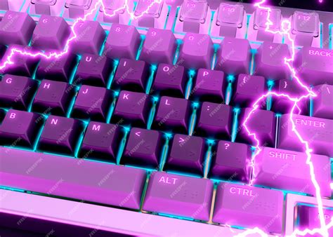 Premium Psd Keyboard Buttons Mock Up With Neon Electricity Bolt