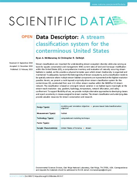 Pdf A Stream Classification System For The Conterminous United States