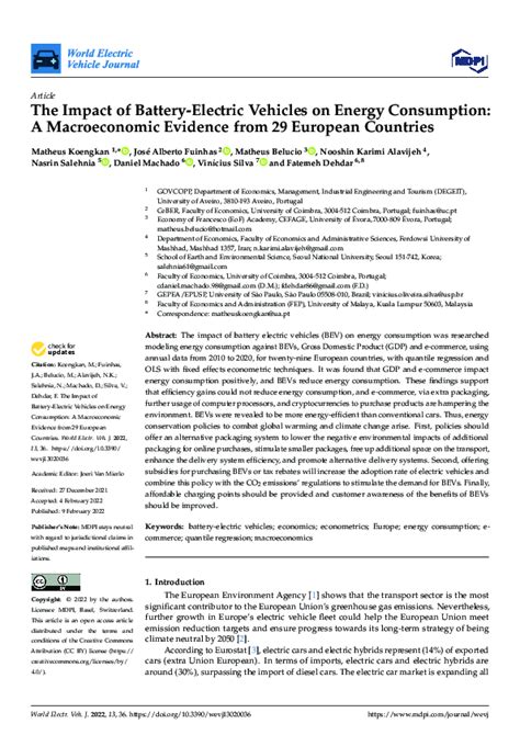 Pdf The Impact Of Battery Electric Vehicles On Energy Consumption A Macroeconomic Evidence