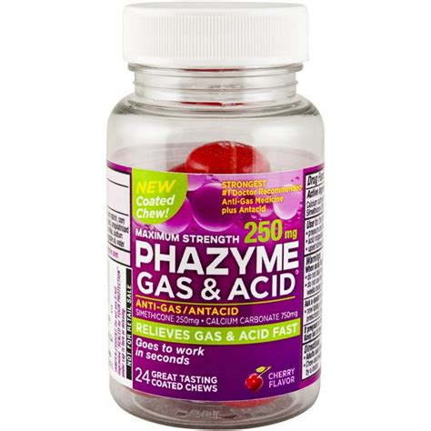 Phazyme Gas And Acid Maximum Strength Coated Chews Cherry Flavor 24 Each