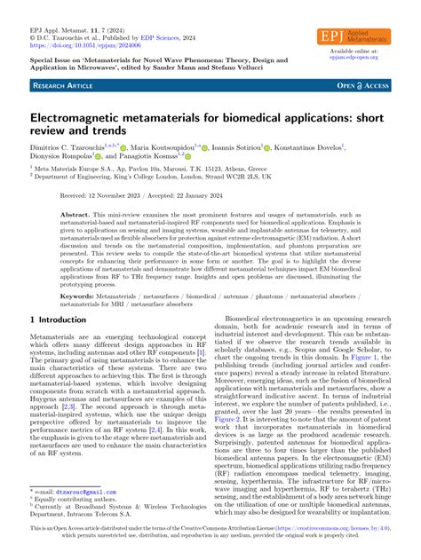 Pdf Electromagnetic Metamaterials For Biomedical Applications Short Review And Trends