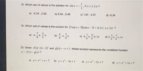Solved 18 Which Set Of Values Is The Solution For Chegg Com