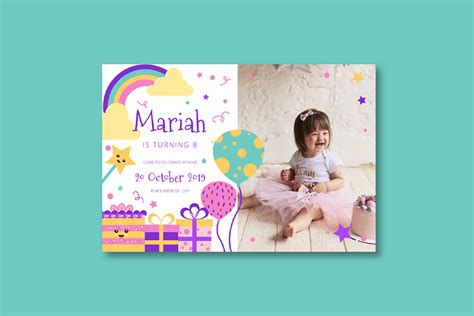 قالب کارت تولد رنگین کمان با عکس همکد