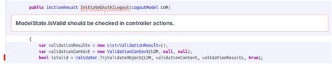 modelstate isvalid should be checked in controller actions sonarqube